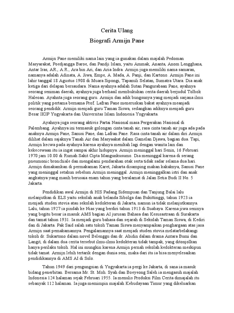 Biografi Armijn Pane: Pelopor Sastra Indonesia | PDF | Puisi | Fiksi Umum