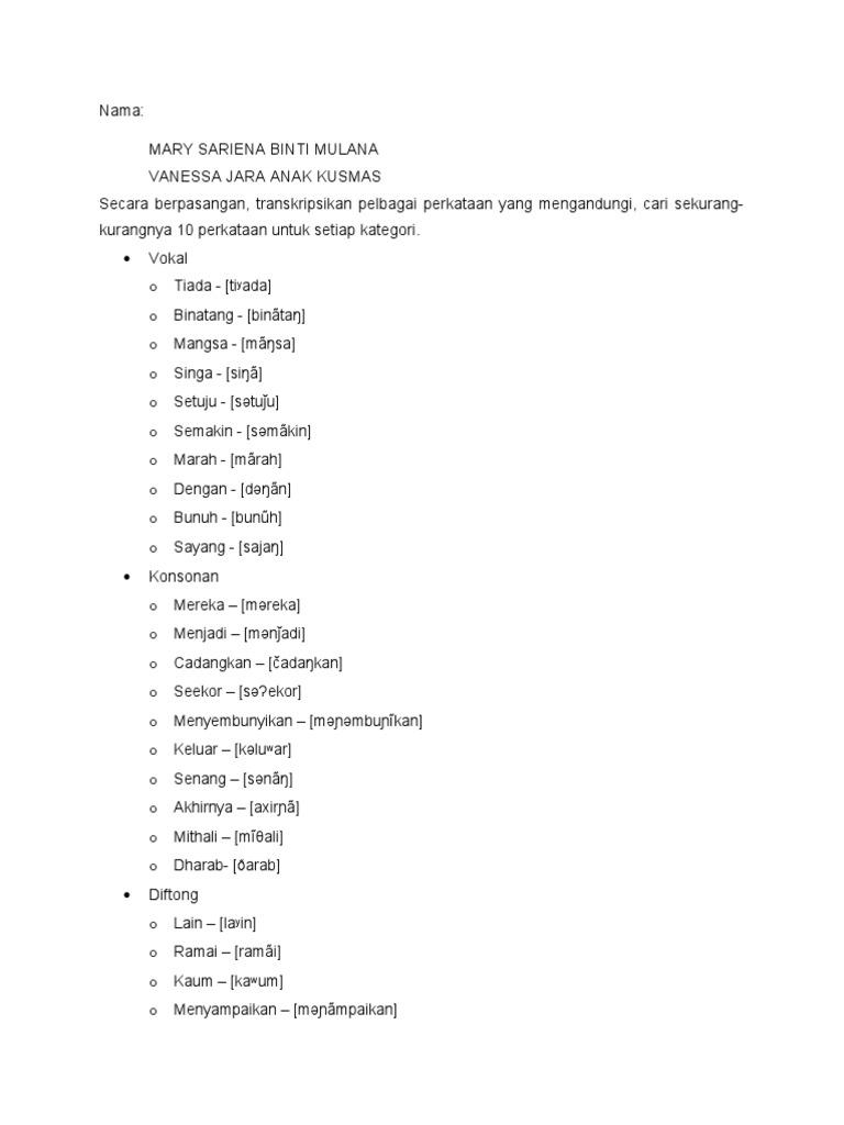 Tutorial Transkripsi Perkataan Vokal, Konsonan, Diftong | PDF