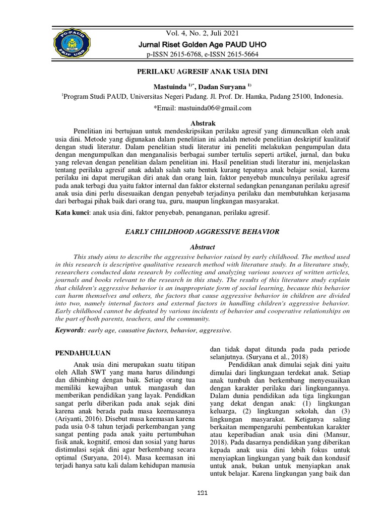 Perilaku Agresif Anak Usia Dini | PDF