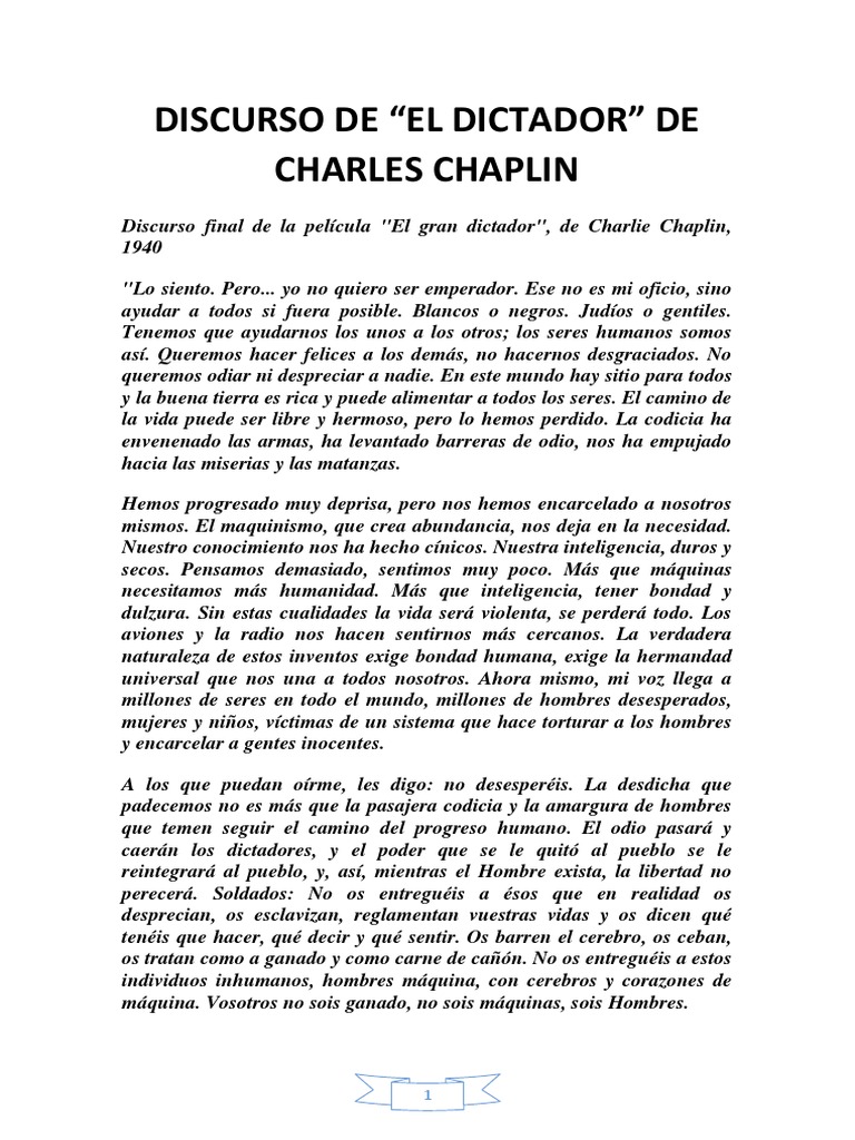 Charles Chaplin El Dictador | PDF