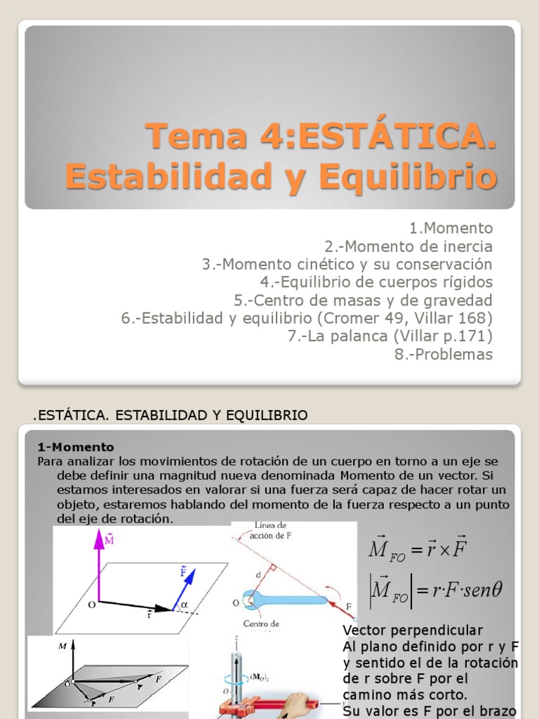 Tema 4 ESTÁTICA. ESTABILIDAD Y EQUILIBRIO Resumido | PDF