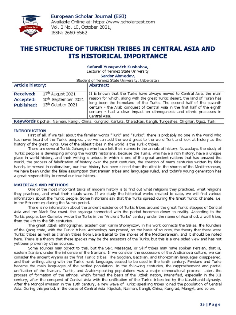 Structure of Turkish Tribes in Central Asia | PDF