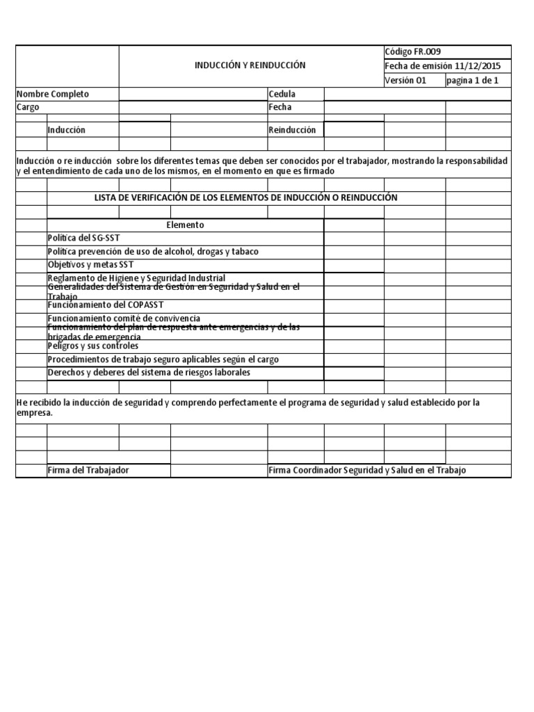 FR.09 Inducción y Reinducción | PDF