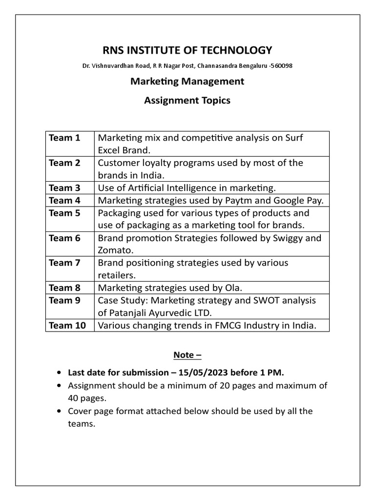 MM Assignment Topics and Teams-1 | PDF | Marketing | Brand