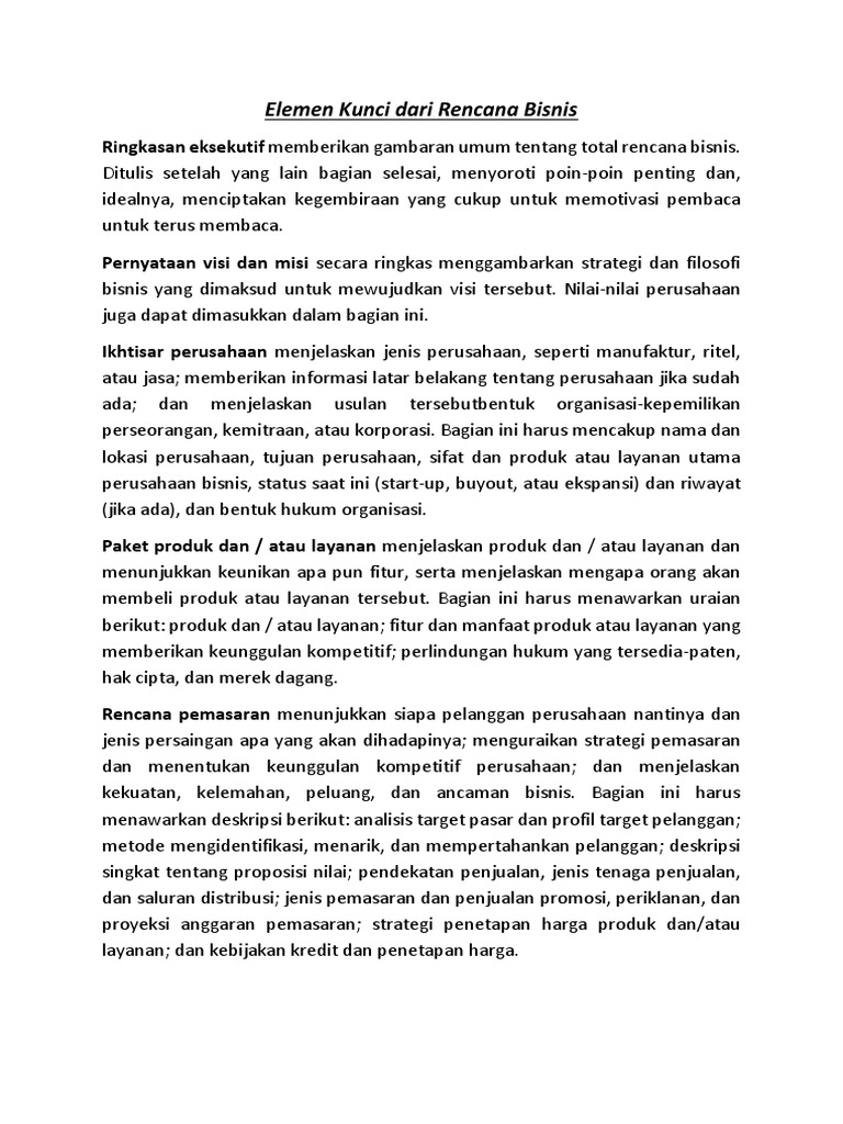 Elemen Utama Rencana Bisnis yang Efektif | PDF