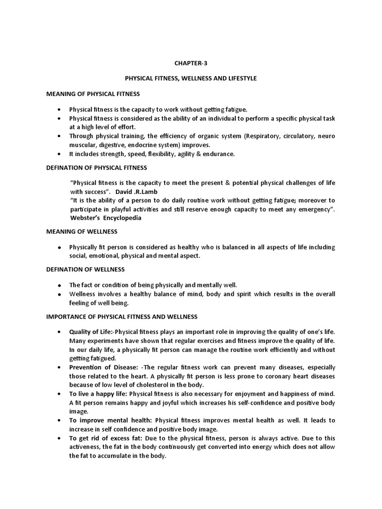 Physical Fitness and Wellness Overview | PDF | Physical Fitness ...