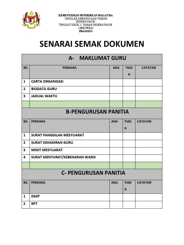 Fail RBT Senarai Semak Dokumen | PDF