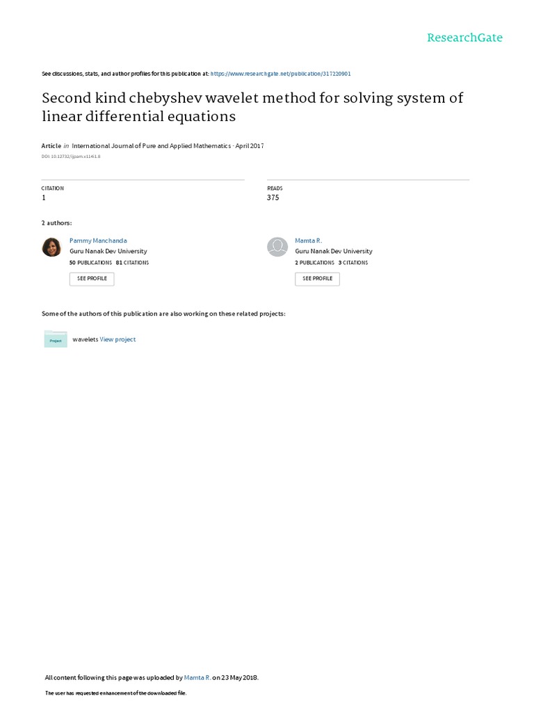 Second Kind Chebyshev Wavelet Method For Solving S | PDF