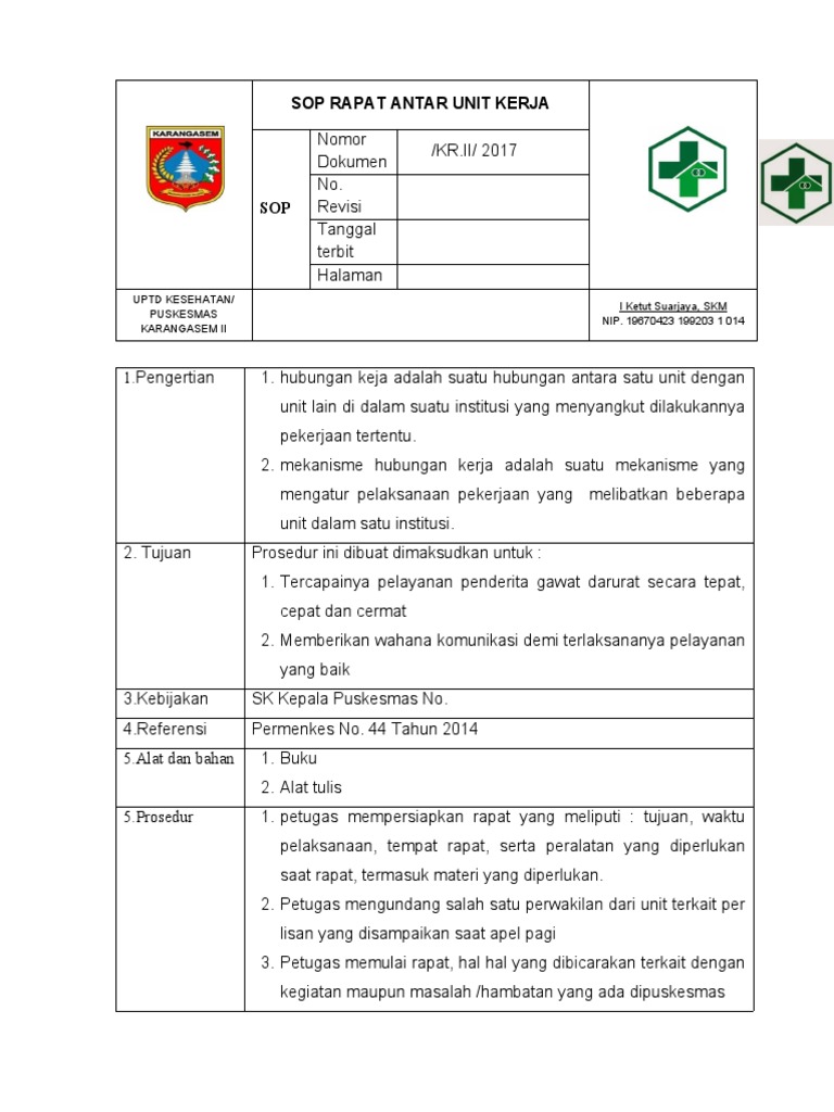 Sop Rapat Antar Unit Kerja | PDF