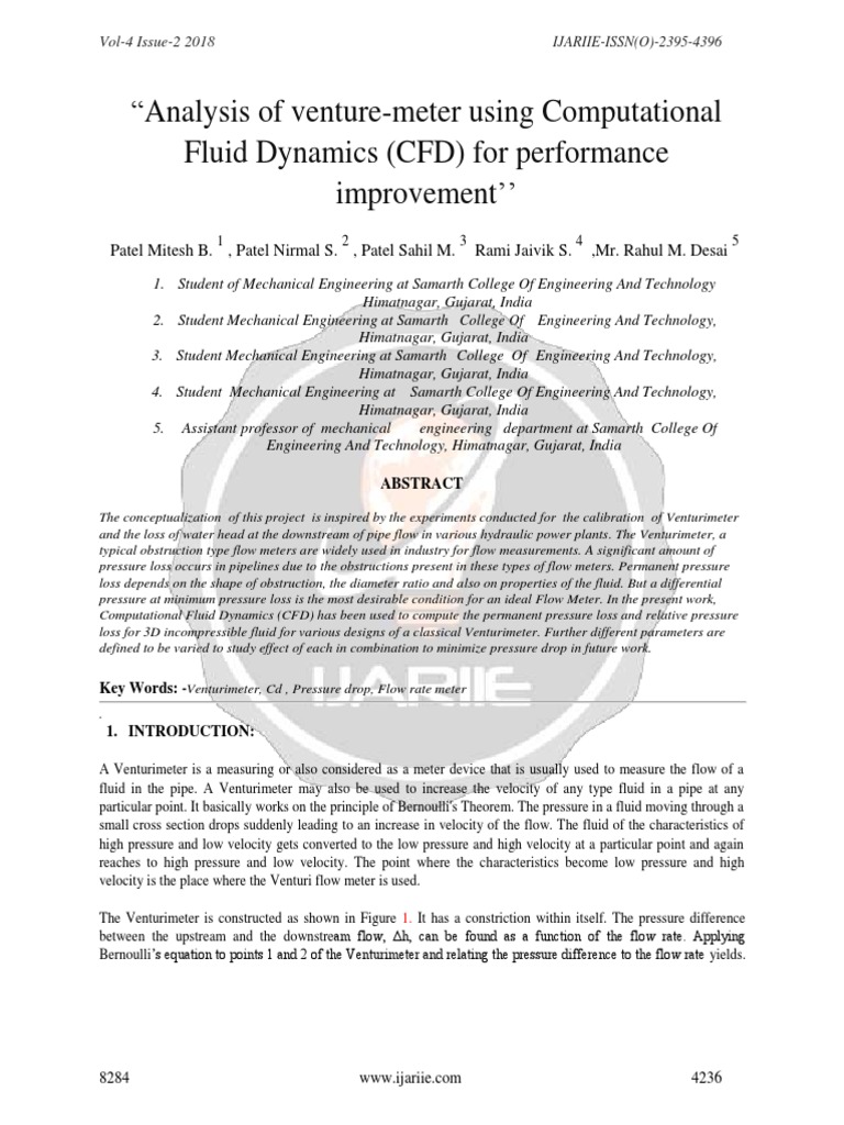 Analysis of Venture Meter Using Computational Fluid Dynamics CFD For ...