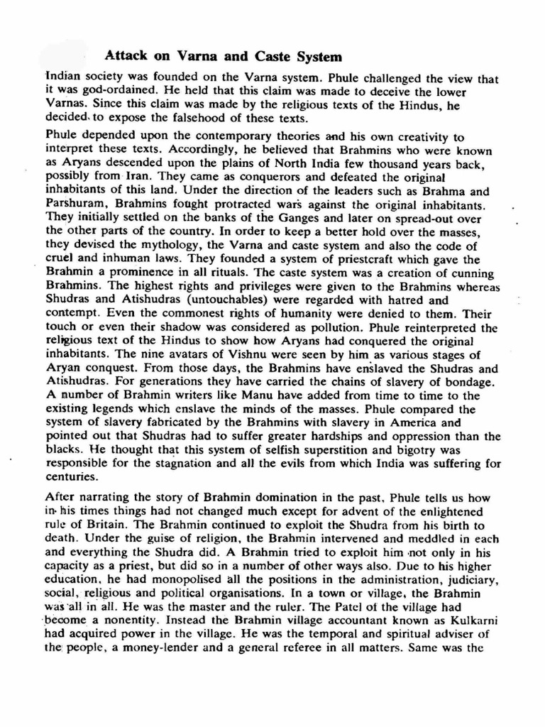 Jyotiba Phule On Caste System & Untouchability PDF | PDF