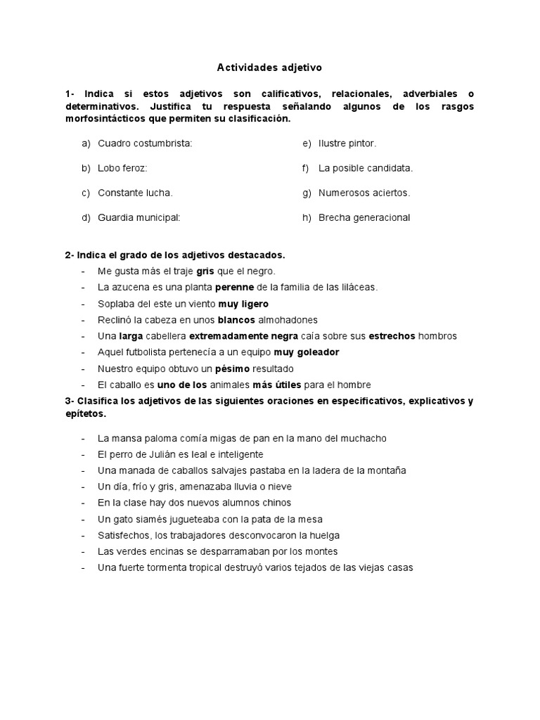 Actividades Adjetivo | PDF