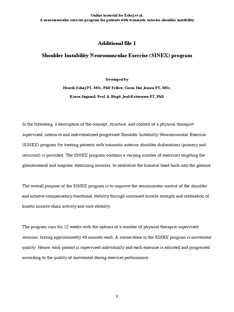 SINEX Program for Shoulder Instability | PDF | Science & Mathematics