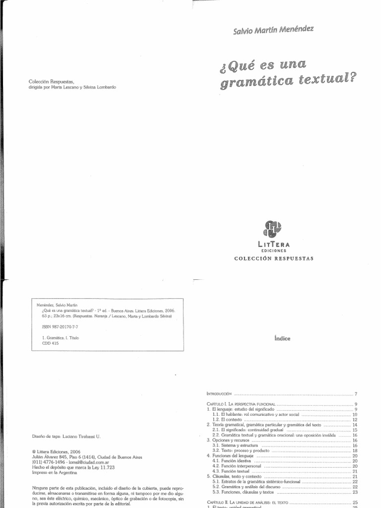Qué Es Una Gramática Textual. Salvio Menéndez | PDF
