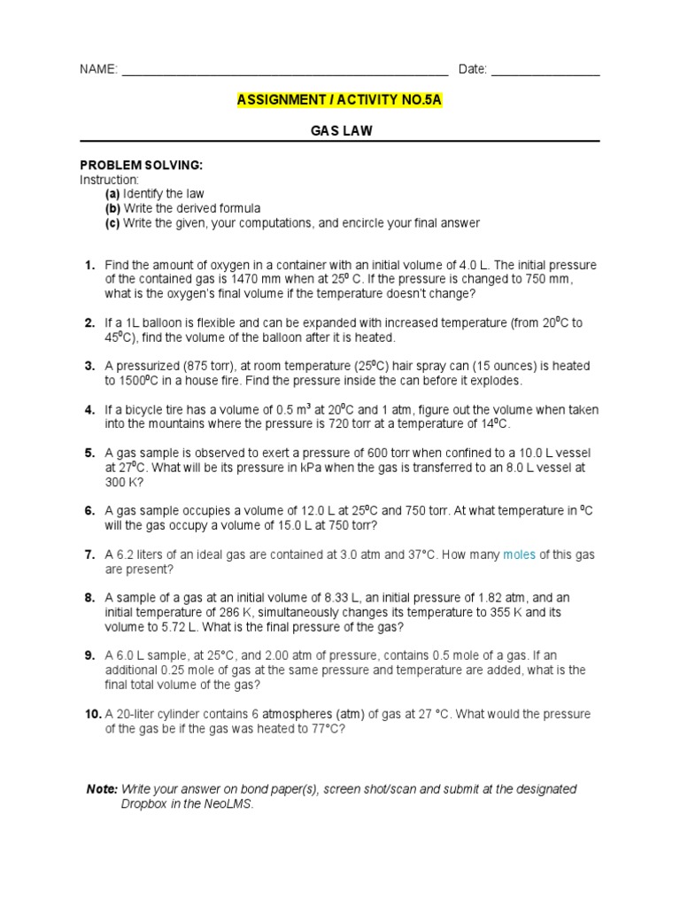 Application of Gas Laws: Calculating Changes in Gas Pressure, Volume ...