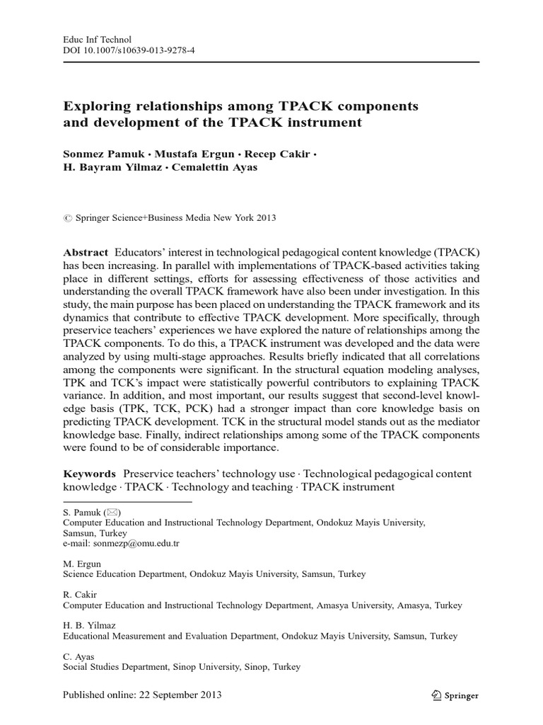 Exploring Relationship Among TPACK Components and Development of The ...