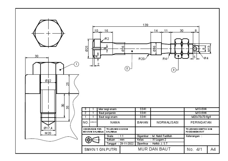 Gambar Teknik Mur dan Baut M13 | PDF