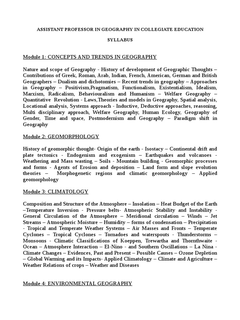 Geography Assistant Professor Syllabus | PDF | Science & Mathematics