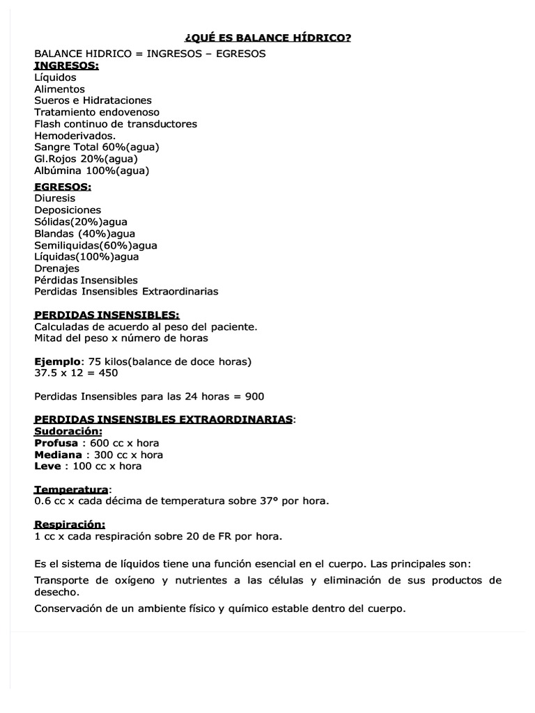 Balance Hídrico: Conceptos y Cálculos | PDF | Fisiología | Medicina CLINICA
