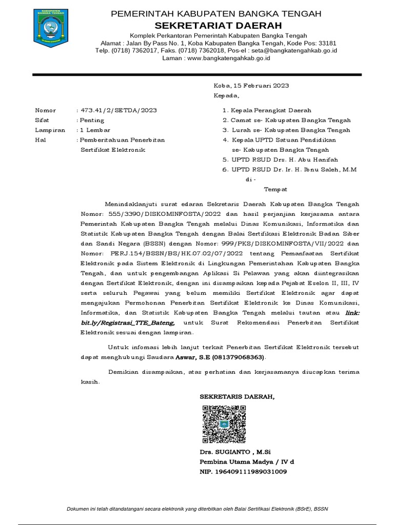 Surat Edaran Tanda Tangan Elektronik | PDF