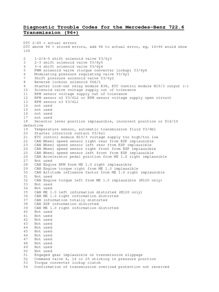 Mercedes Trans Trouble Codes .6 | PDF