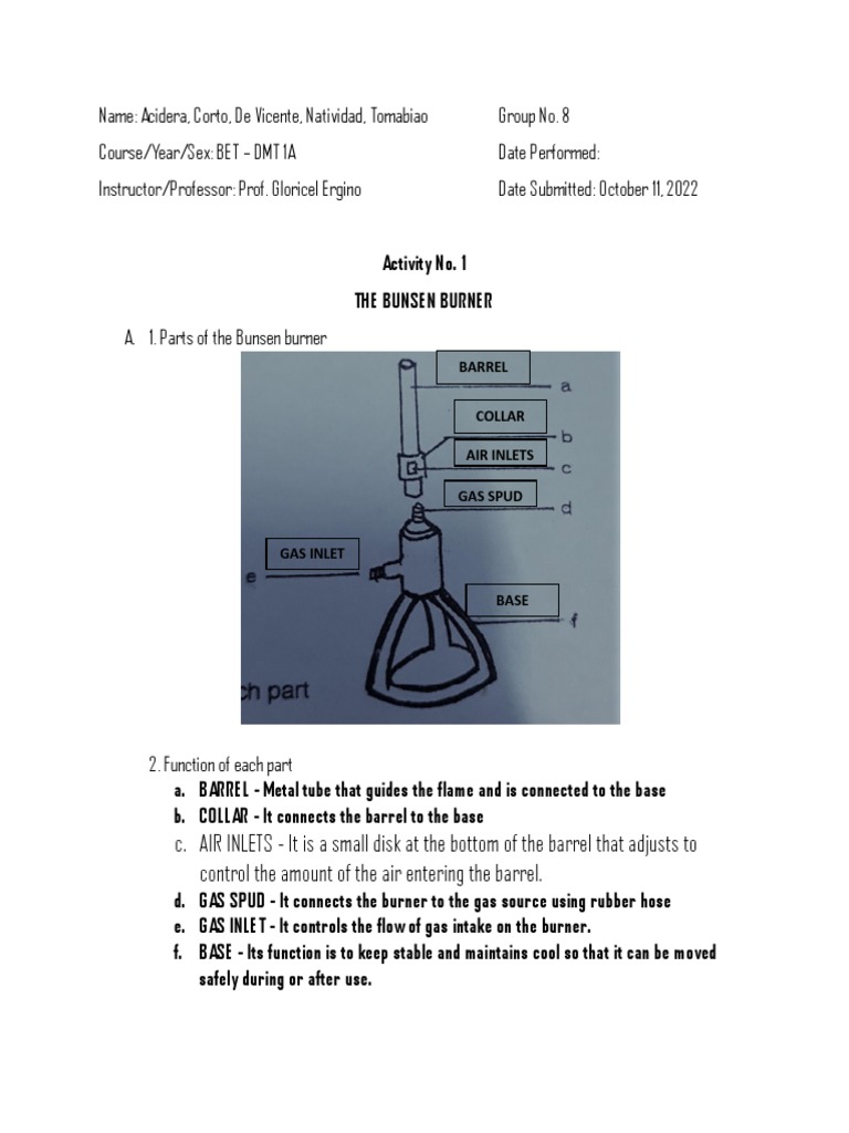 GROUP 8 - Activity No.1 - Bunsen Burner | PDF