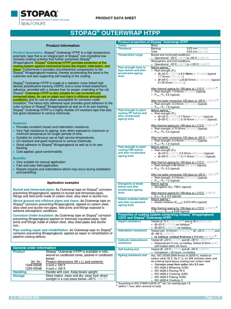 PDS Stopaq Outerwrap HTPP V4 EN PDF | PDF | Corrosion | Pipe (Fluid ...