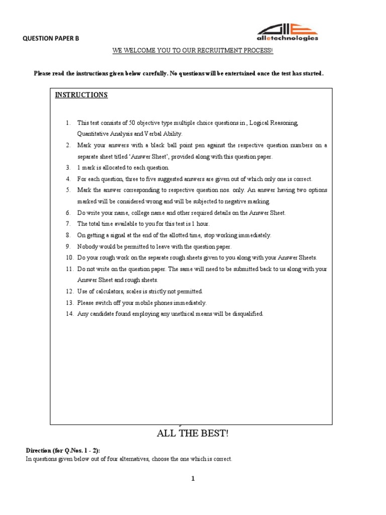 Aptitude Test Paper Set II | PDF