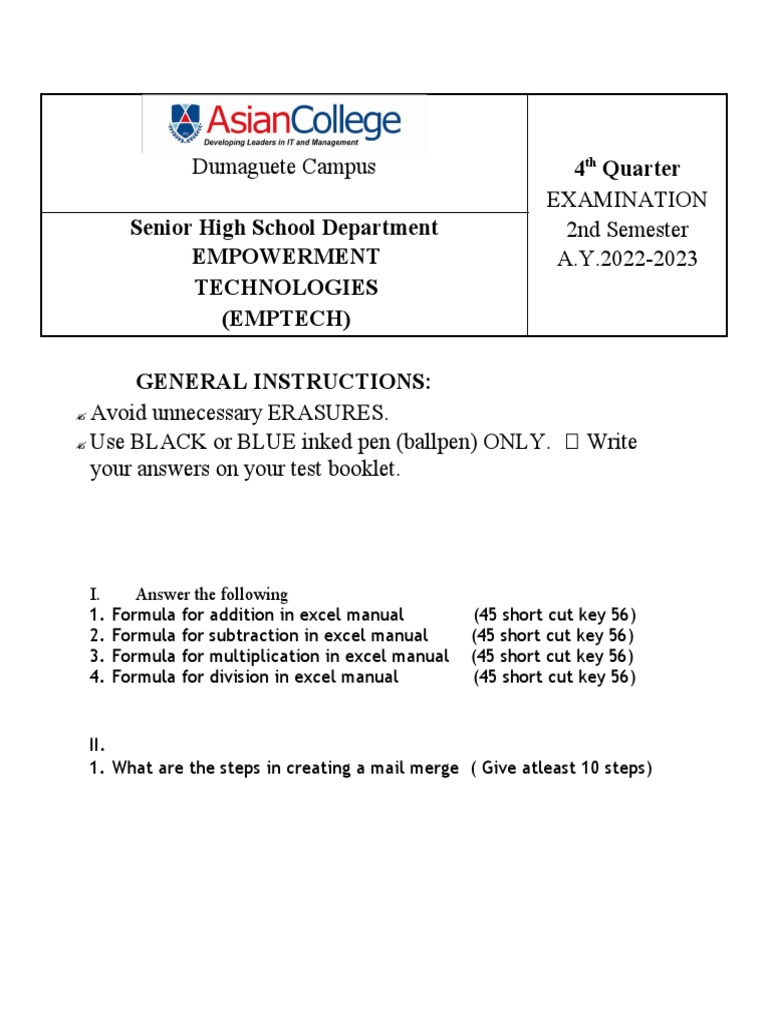 emptech 4th exam | PDF