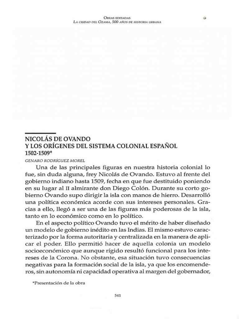 Nicolás de Ovando y Los Orígenes Del Sistema Colonial Español 1502-1509 ...