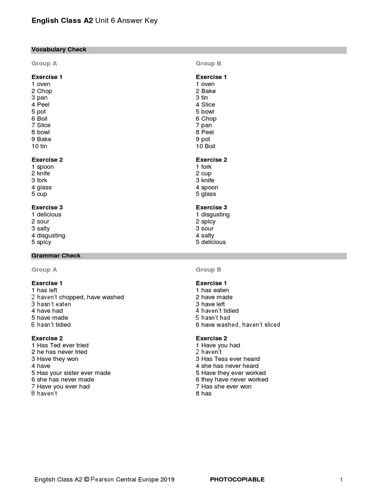 EC - A2 - Tests - Unit 6 Answer Key and Script PDF | PDF