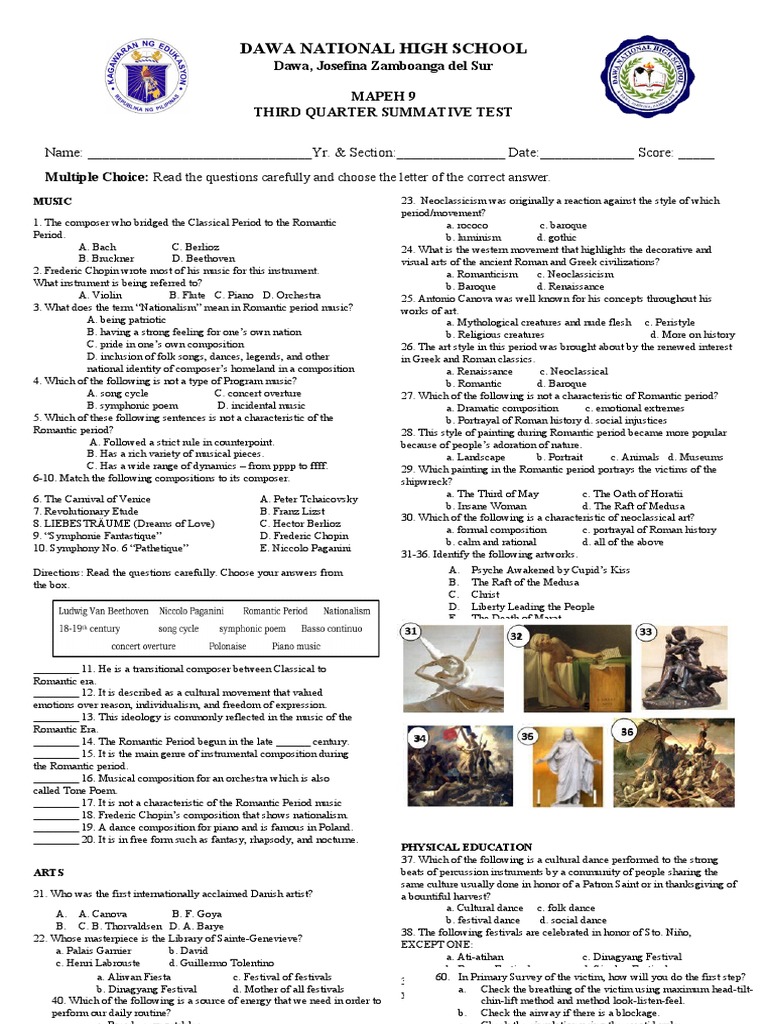 MAPEH 9 Q3 SUMMATIVE.docx | PDF | Romanticism | Cardiopulmonary ...