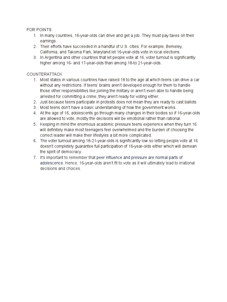 SHOULD THE VOTING AGE BE LOWERED - AGAINST PDF | PDF