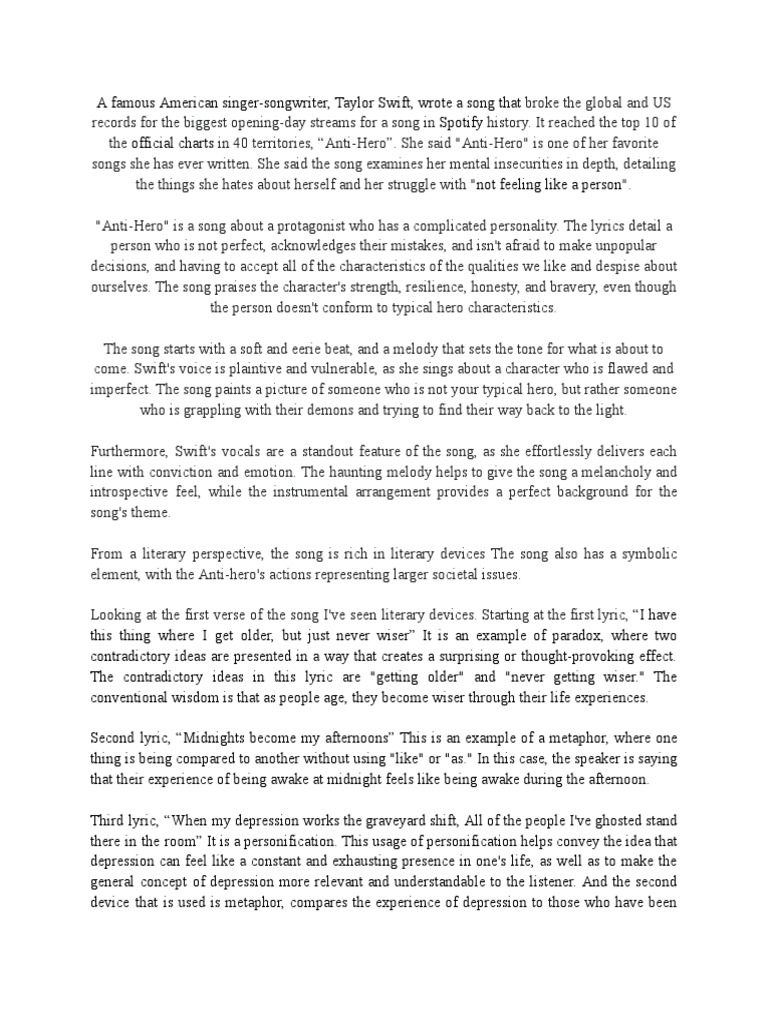 Taylor Swift's Song 'Anti-Hero' Explores Mental Insecurities Through ...