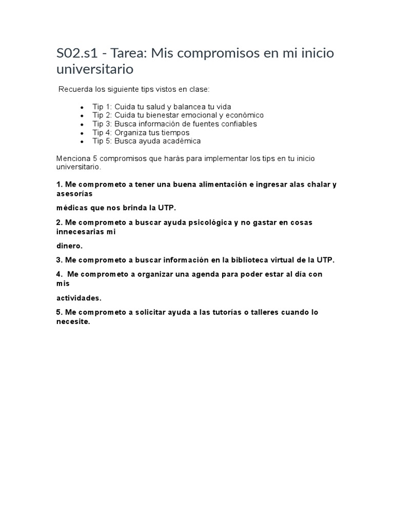 Mis Compromisos en Mi Inicio Universitario | PDF