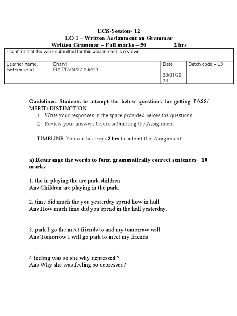 Grammar Assignment Guidelines | PDF | Language Arts & Discipline | Foreign Language Studies
