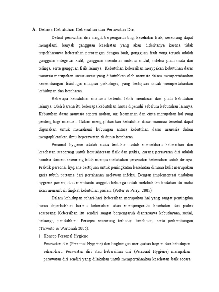 Definis Kebutuhan Kebersihan Dan Perawatan Diri | PDF