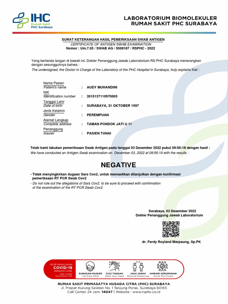 Hasil Swab Antigen AUDY MUHANDINI - 5508187 PDF | PDF