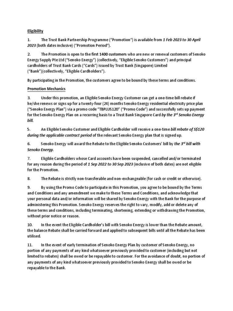 Trust Bank Promotions TCs 1 Feb 30 Apr TBPLUS120 | PDF