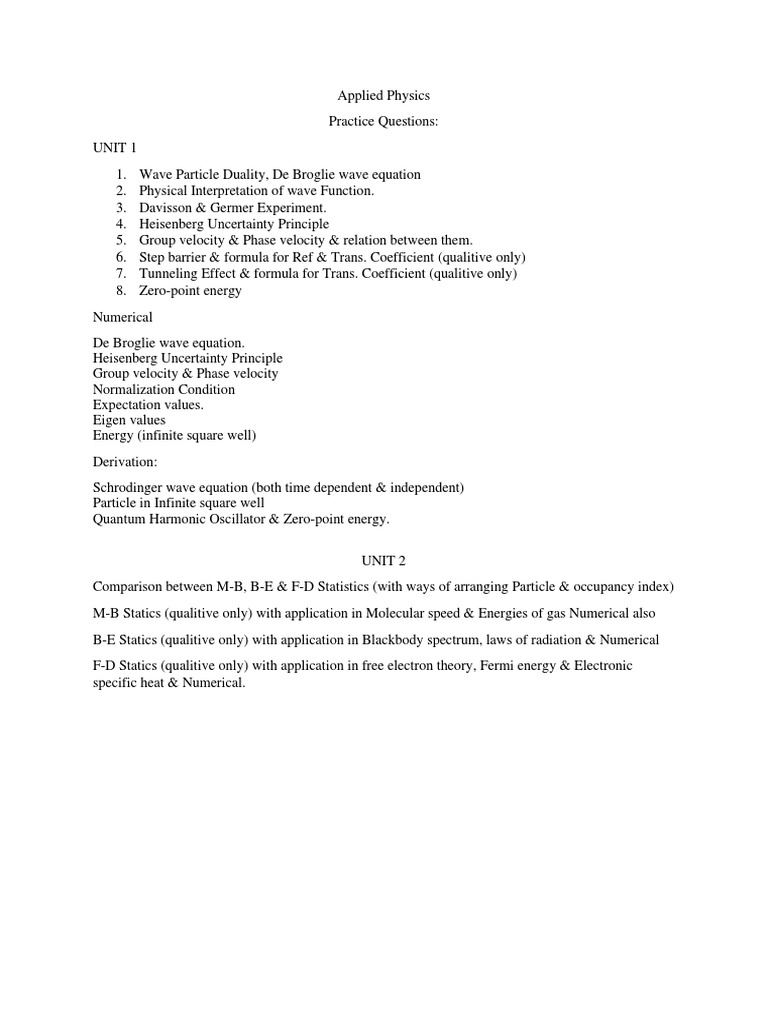 Practice Questions Applied Physics | PDF