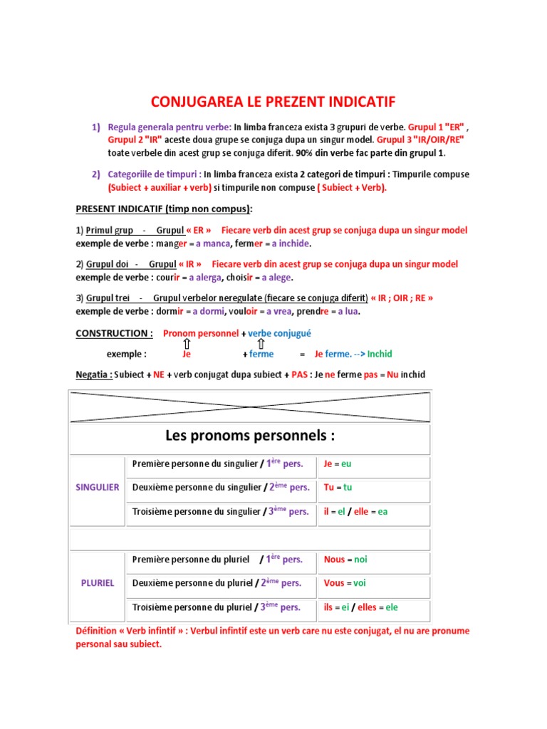 Conjugaison des verbes au présent | PDF