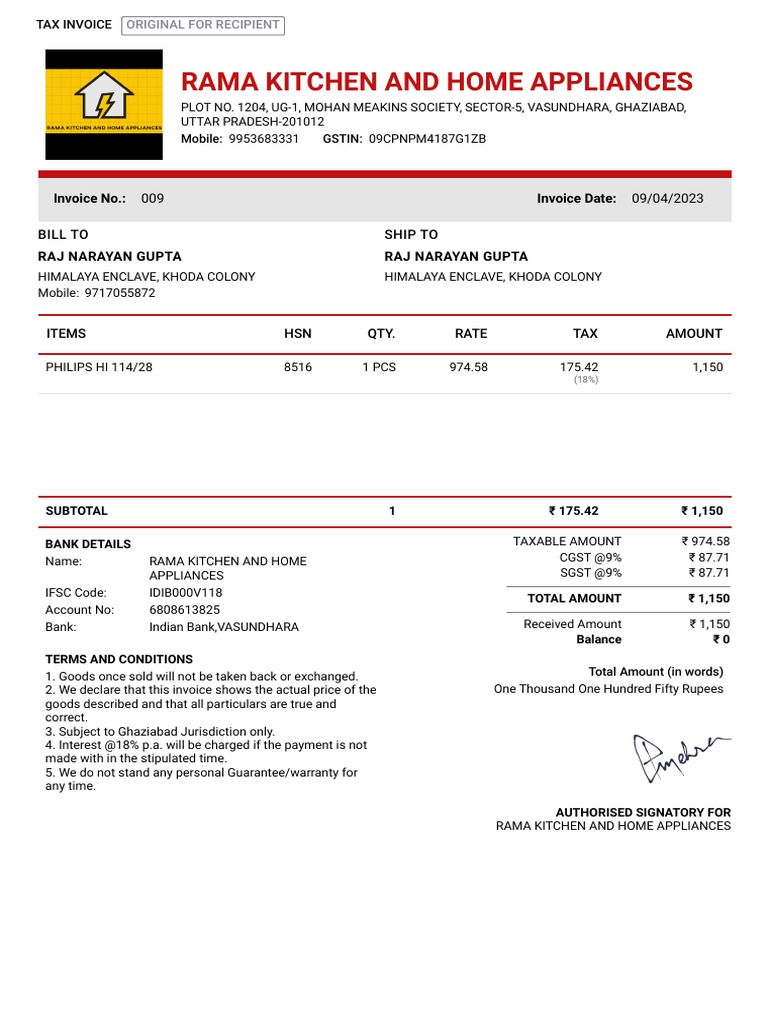 009-Sales - invoice-RAJ NARAYAN GUPTA PDF | PDF | Finance & Money Management