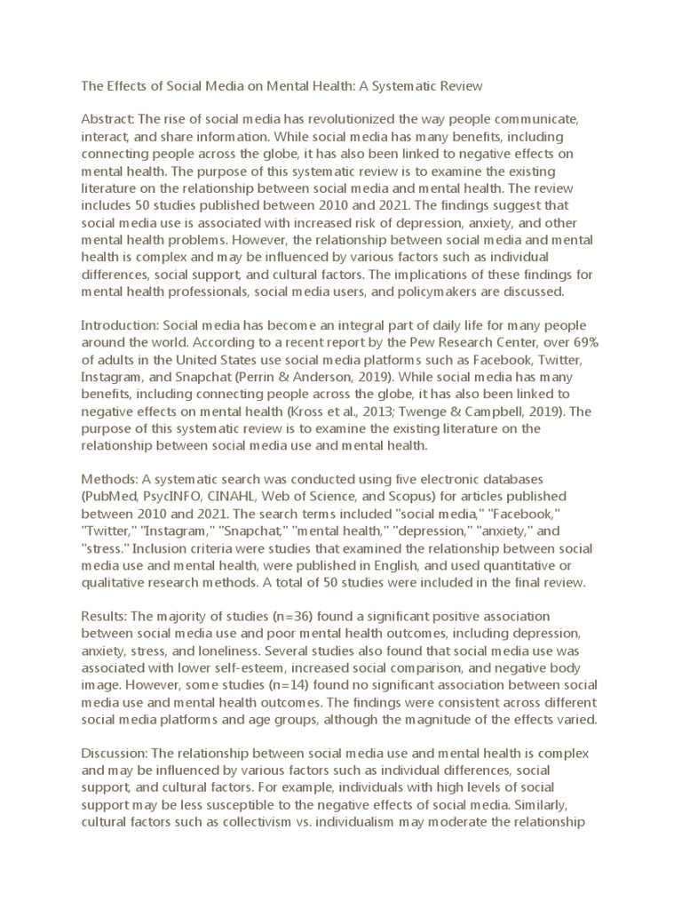 The Effects of Social Media On Mental Health | PDF | Self-Improvement
