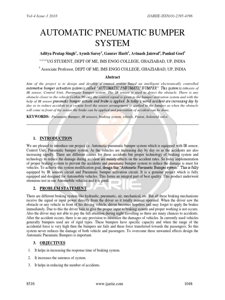 Automatic Pneumatic Bumper System Ijariie8516 PDF | PDF