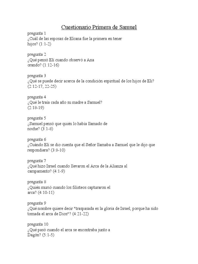Cuestionario Primera de Samuel.docx | PDF