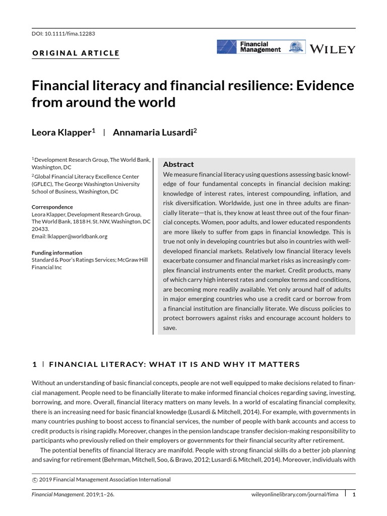 Klapper, Lusardi - Financial Literacy and Financial Resilience PDF | PDF