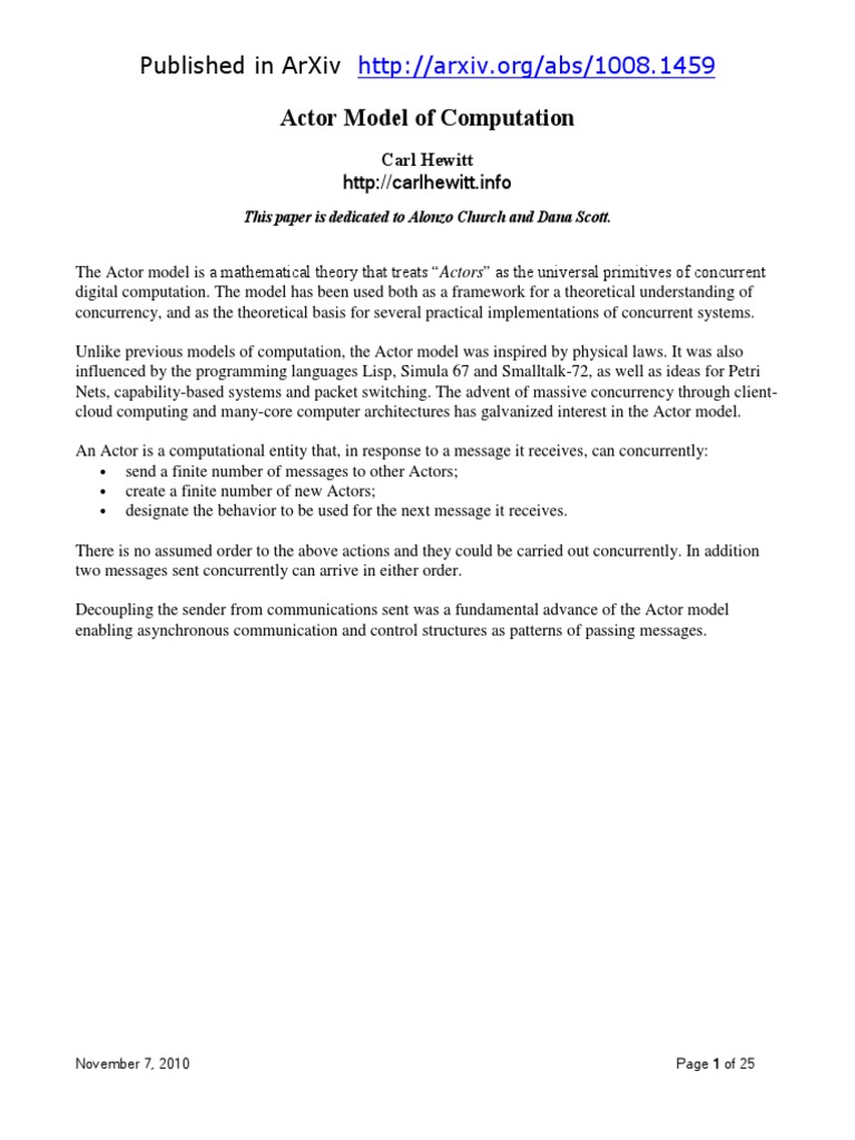 Actor Model of Computation PDF | PDF