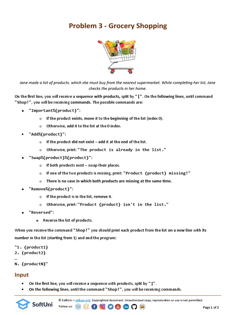 Grocery Shopping - Problem Description | PDF