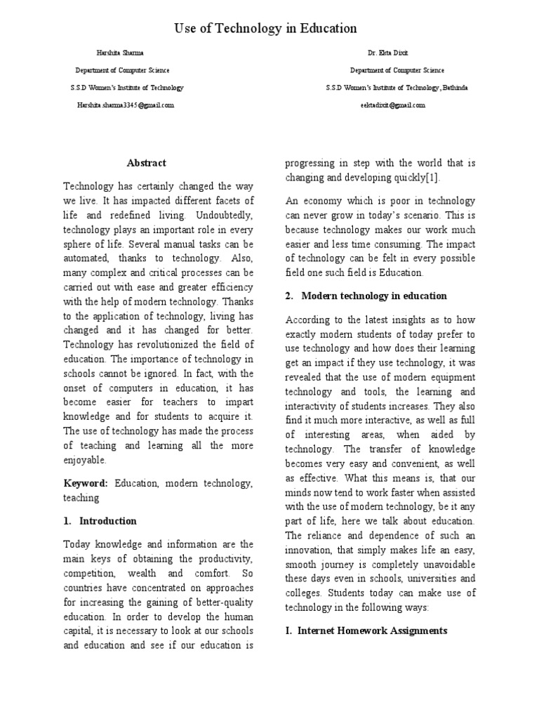 Use of Technology in Education | PDF