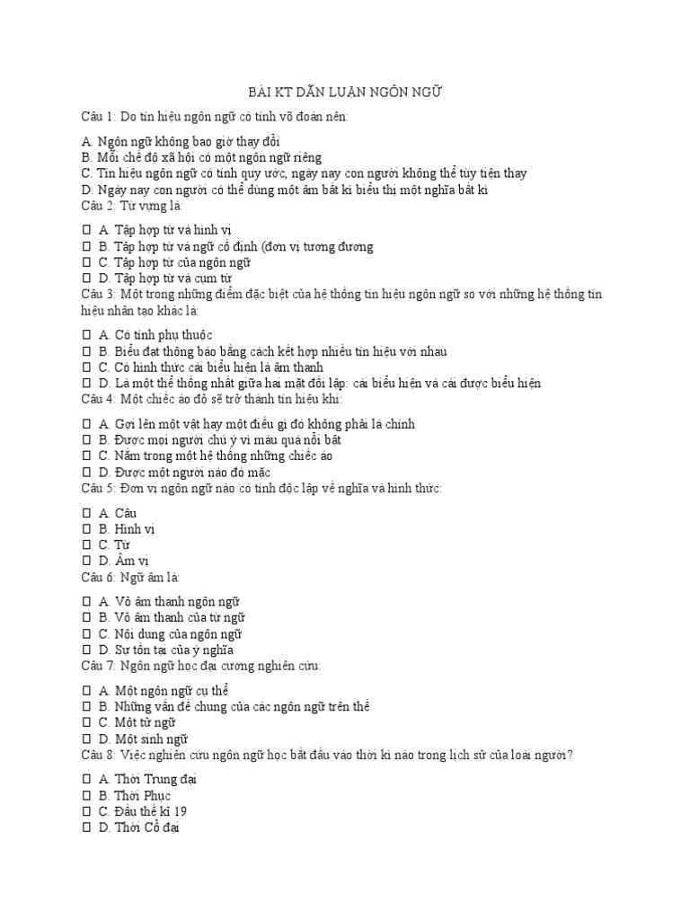 BÀI KT DẪN LUẬN NGÔN NGỮ | PDF